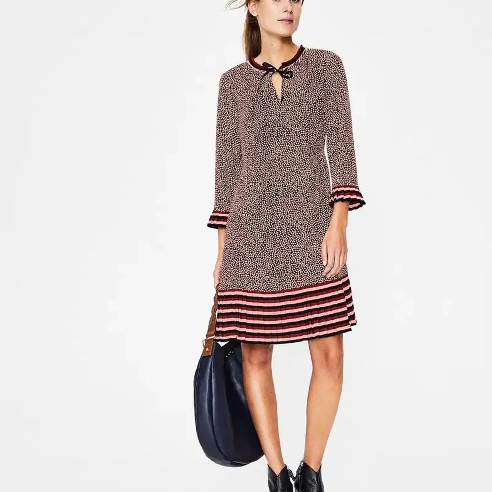Boden | Dresses | Boden Lara Pleat Chalky Navy Cluster Spot Dress ...
